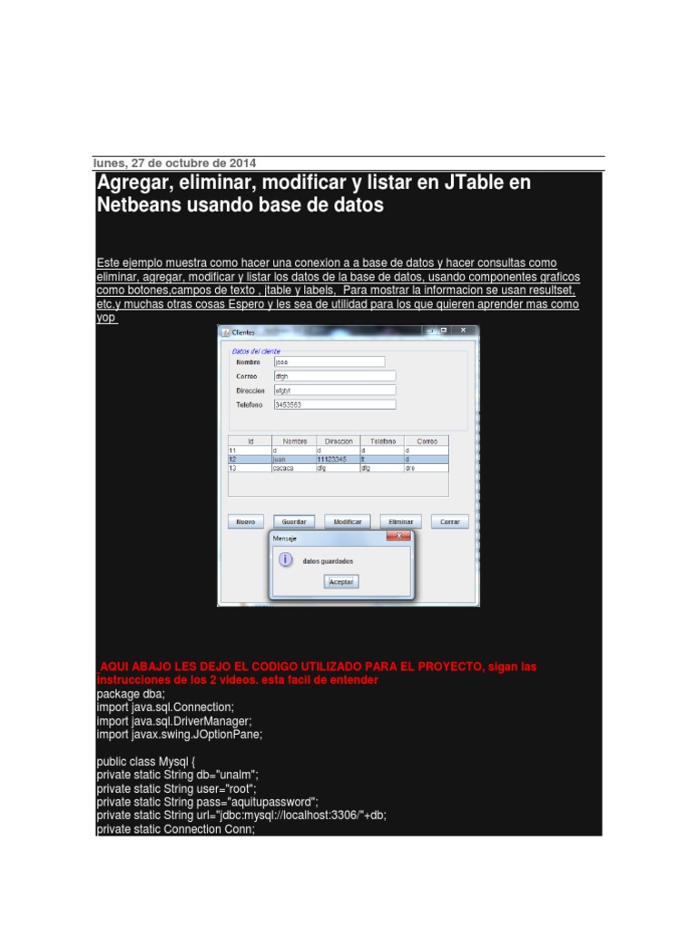 Cómo Agregar Eliminar Modificar Y Listar Datos De Una Base De Datos En Java Usando Jtable Y