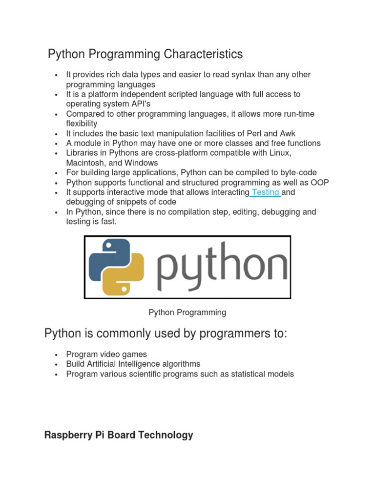 Python Programming Characteristics: Raspberry Pi Board Technology | PDF | Raspberry Pi | Python ...