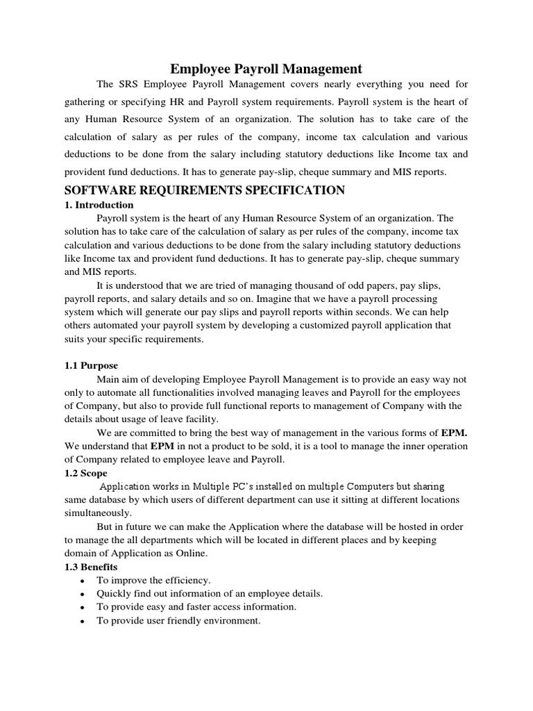 Employee Payroll Management: Software Requirements Specification | PDF ...