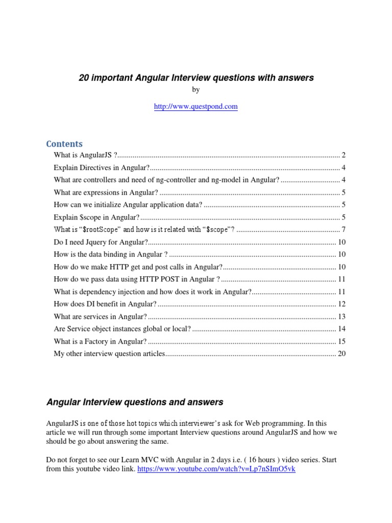 20 top Angular interview questions | PDF | Angular Js | Html Element