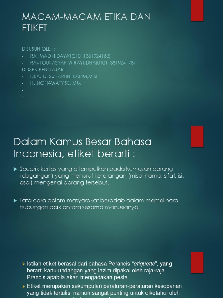 Macam-Macam Etika Dan Etiket Kelompok 3 | PDF | Karier & Perkembangan ...