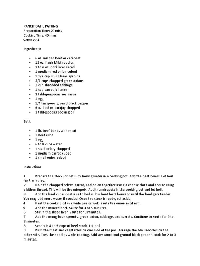 Pancit Batil Patung Recipe | PDF | Beef | Cuisine