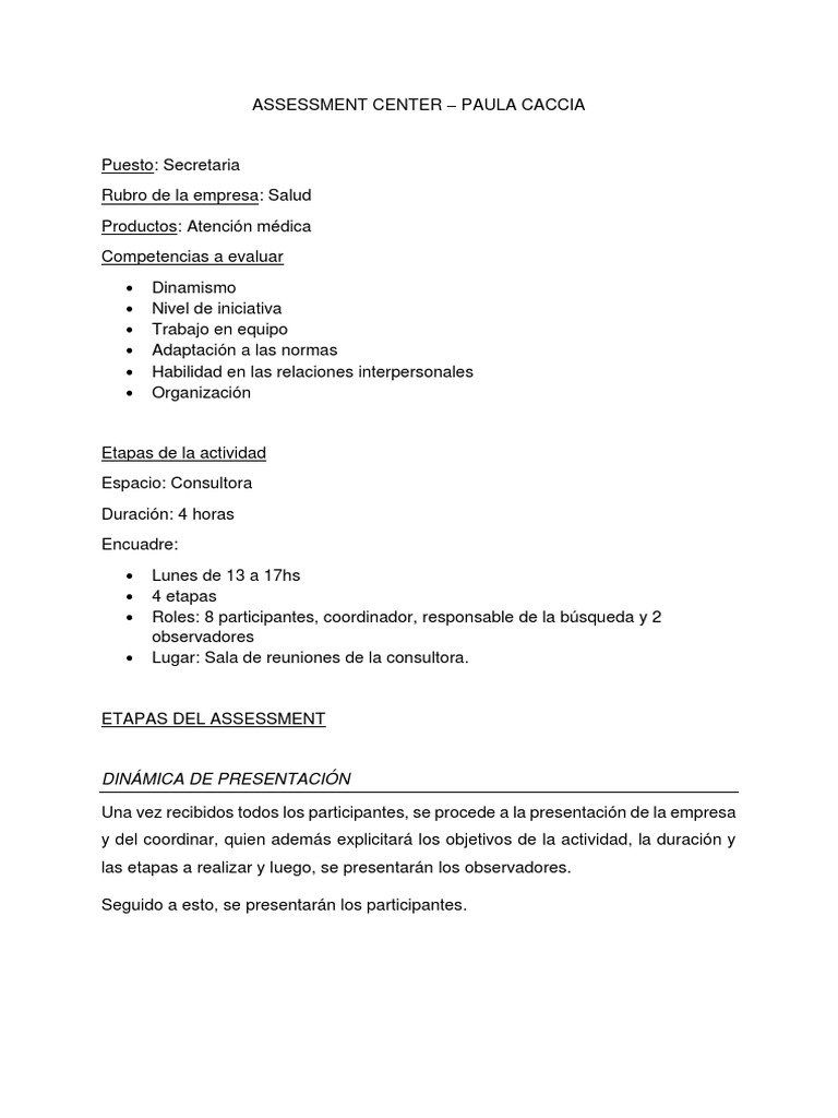 Ejemplo de Assessment Center | PDF