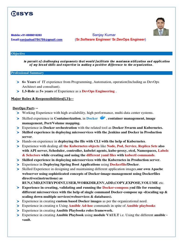 Disys - Sanjay Kumar - Devops | Download Free PDF | Information Technology Management | Software ...