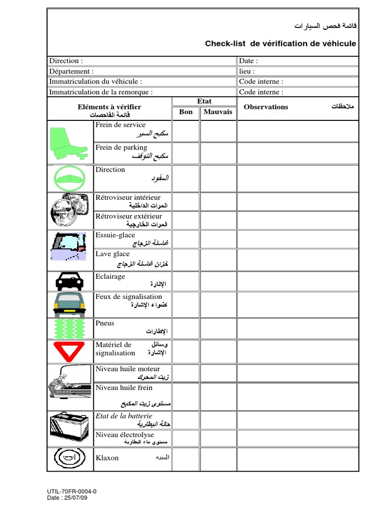 Chek List Vérification Du Véhicule | PDF | Ingénierie des transports ...
