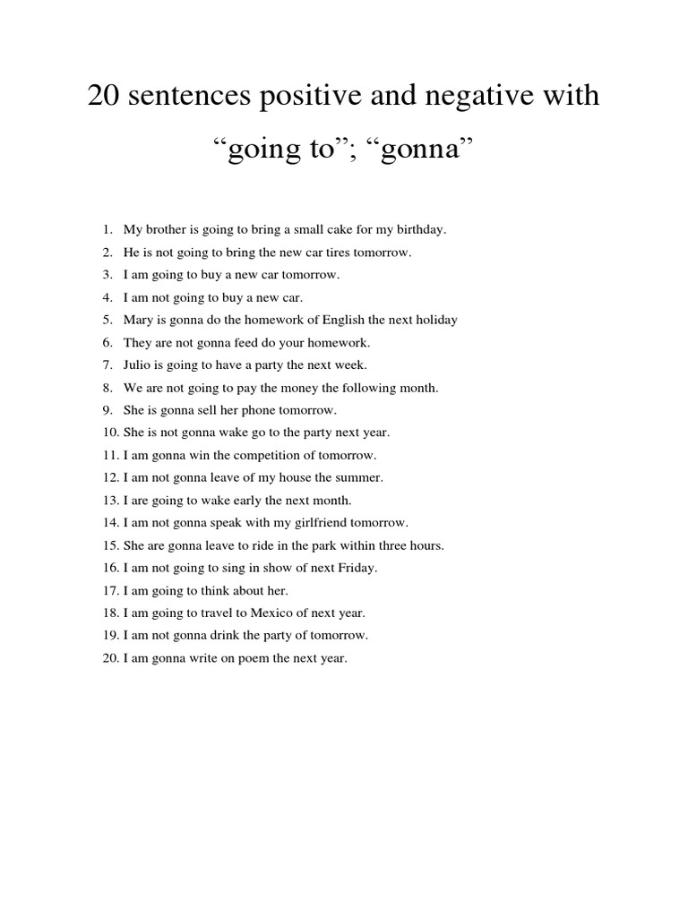 Positive and Negative Sentences with "Going to" | PDF | Mystery ...