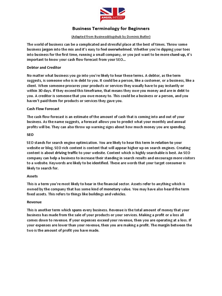 An Introduction to Key Business Terminology for Beginners | PDF ...