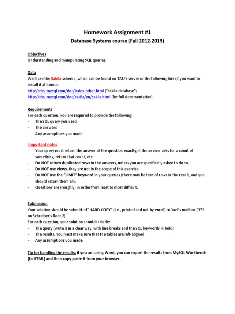 Homework Assignment #1: Database Systems Course (Fall 2012-2013) | PDF | Data Management | Databases