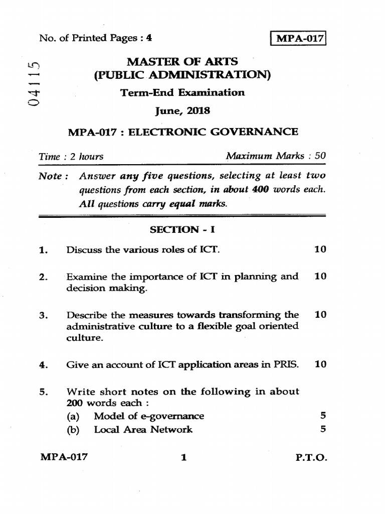 I 4 Master of Arts (Public Administration) Term-End Examination June ... I 4 Master of Arts (Public Administration) Term-End Examination June ...