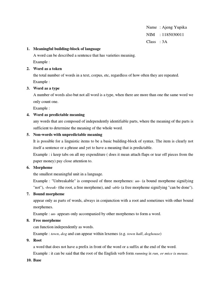 Meaningful Building-Block of Language: Name: Ajeng Yupika NIM ...