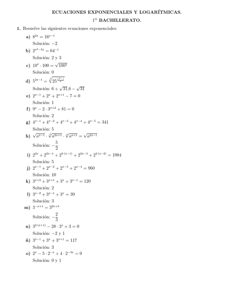 Ecuaciones Logaritmicas y Exponenciales 1 Bachillerato | PDF | Números | Enseñanza de matemática