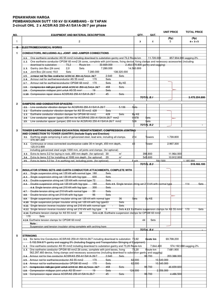 150 kV SUTT Construction Price Offer | PDF | Insulator (Electricity ...