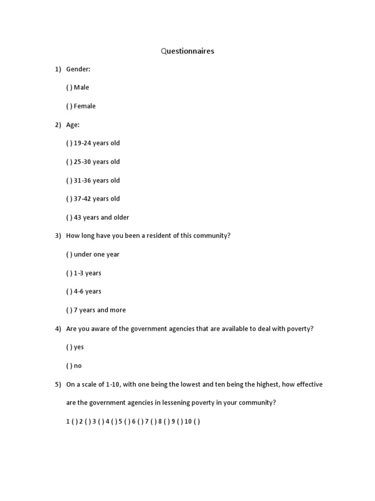 Economics Questionnaire On Poverty | PDF | Welfare | Poverty