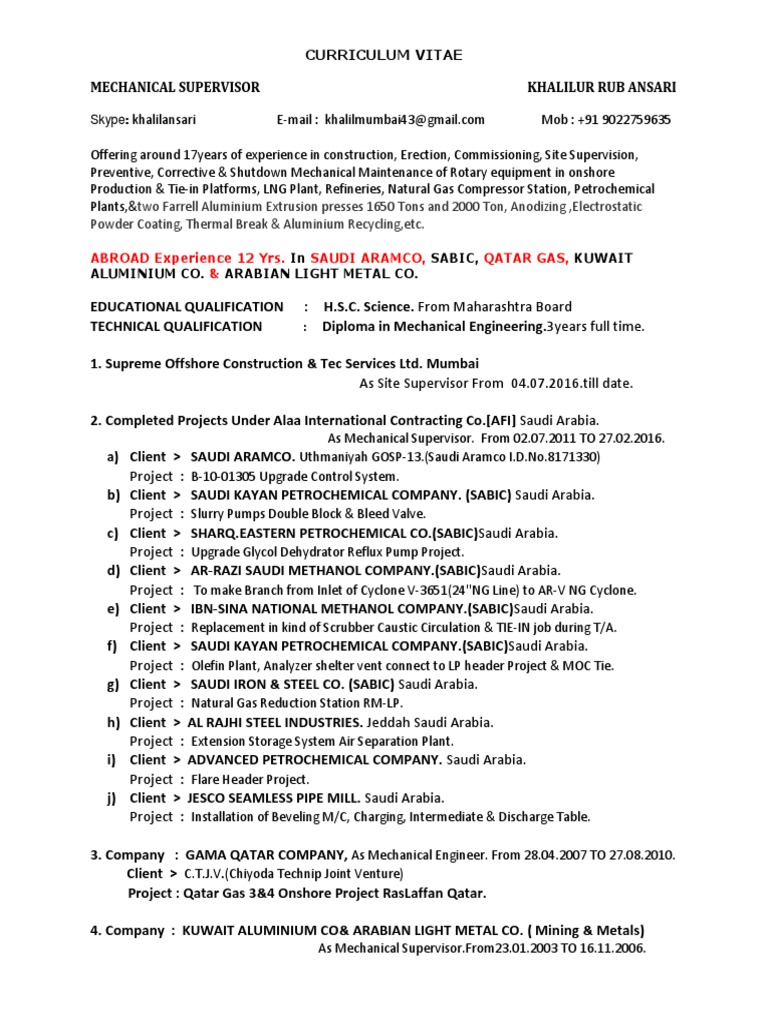 Mechanical Supervisor | PDF | Qatar | Valve