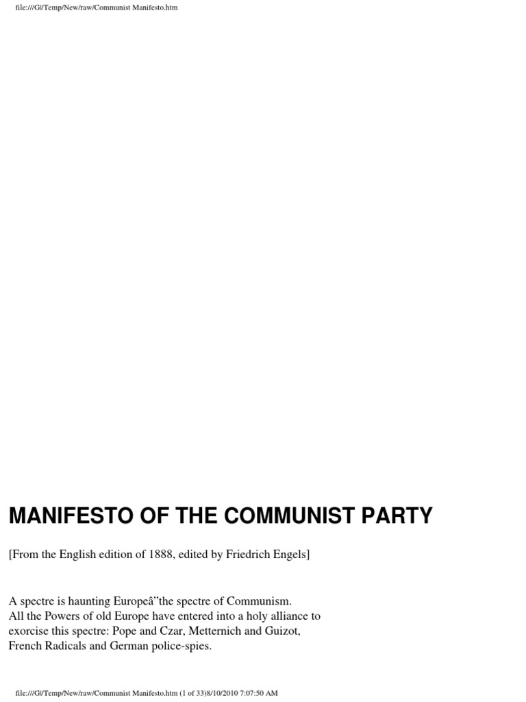 Manifesto of The Communist Party | PDF | Bourgeoisie | Communism