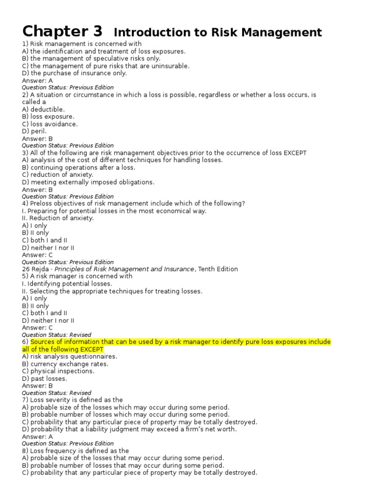 Chapter 3 Introduction To Risk Management New | PDF | Self Insurance ...
