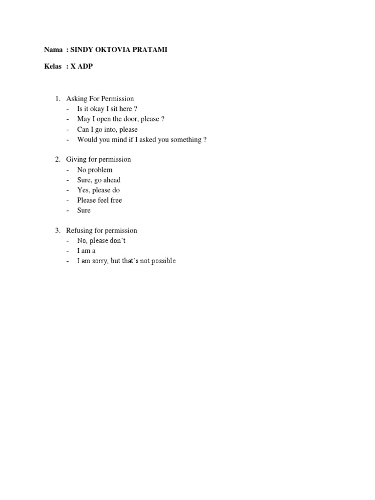 Asking and Giving Permission Examples | PDF