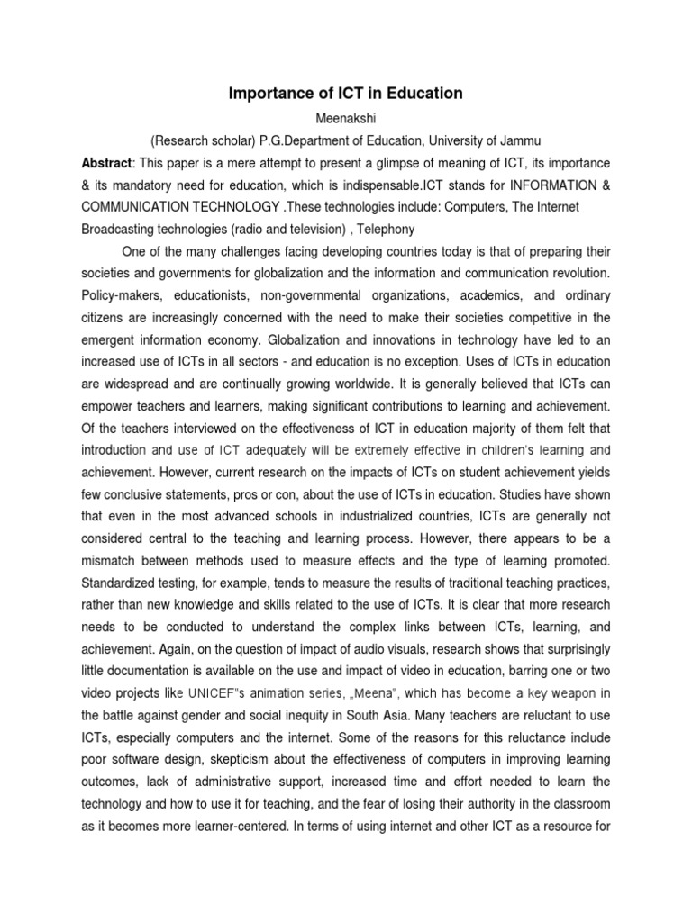 Importance of ICT in Education | PDF | Educational Technology ...