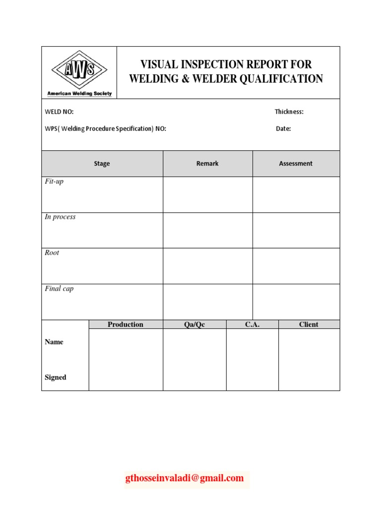 Visual Inspection Report For Welding & Welder Qualification: Fit-Up | PDF