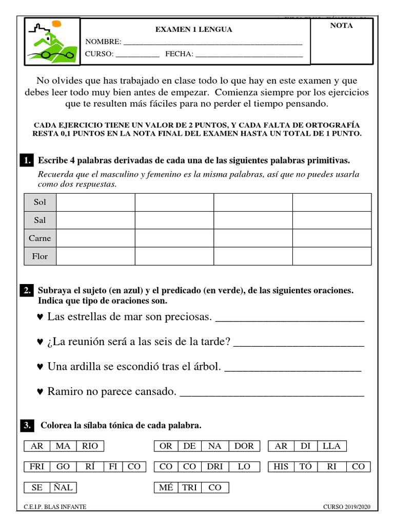 Examen Lengua 4º Primaria | PDF | Naturaleza