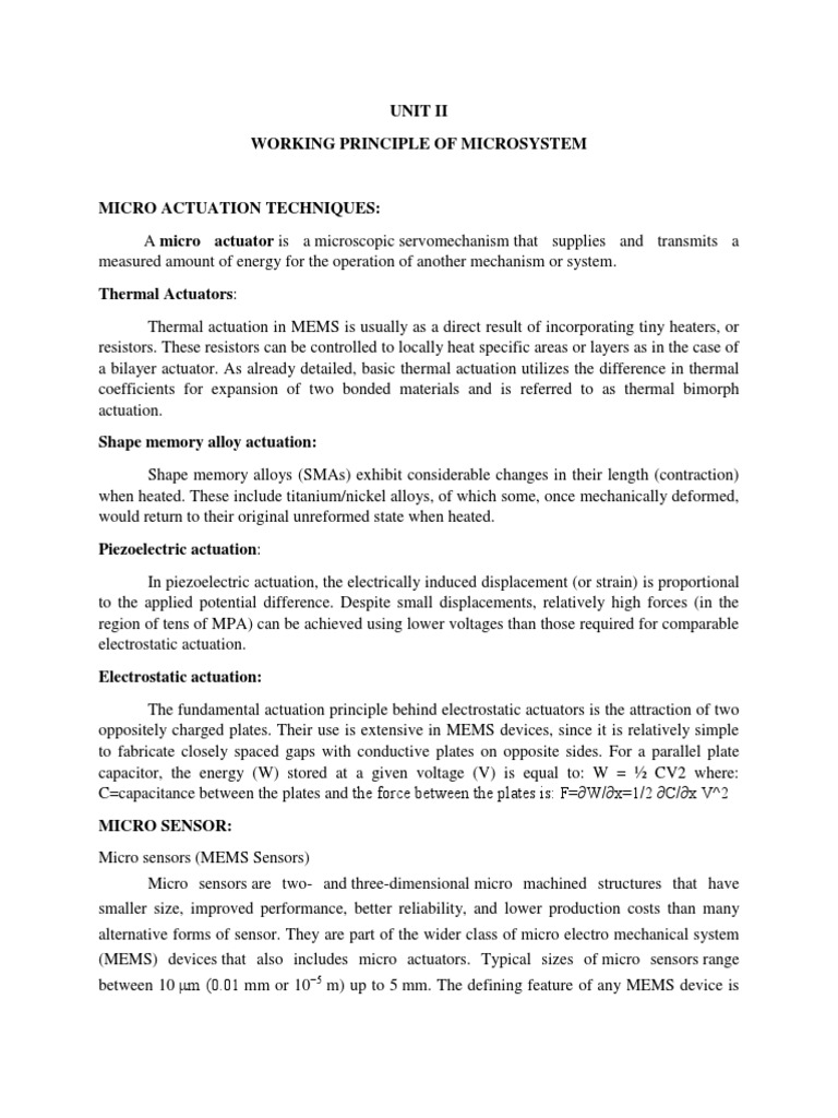 Unit Ii Working Principle of Microsystem | PDF | Biosensor | Sensor