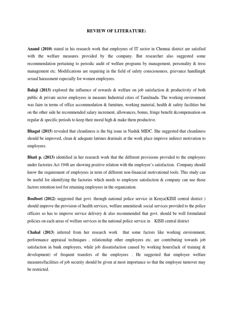 03 - Litreature Review On Employee Welfare | PDF | Welfare | Turnover ...