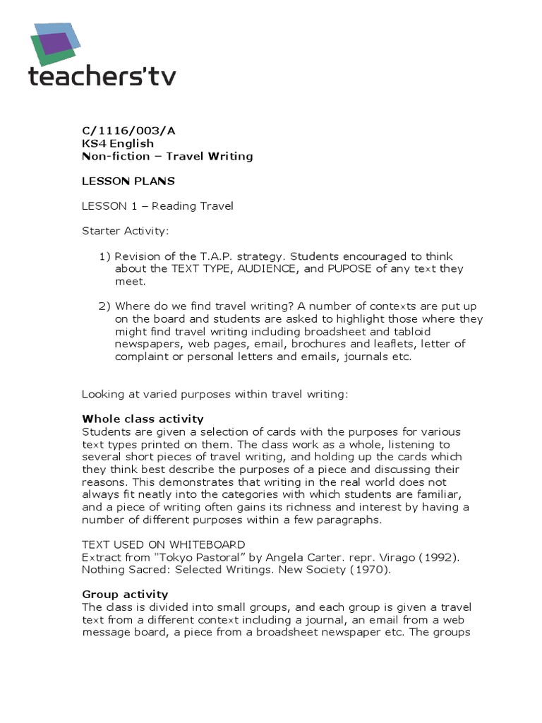 C/1116/003/A KS4 English Non-Fiction - Travel Writing Lesson Plans ...