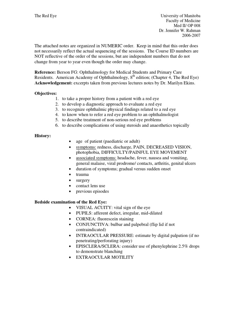 Red Eye | PDF | Ophthalmology | Diseases And Disorders