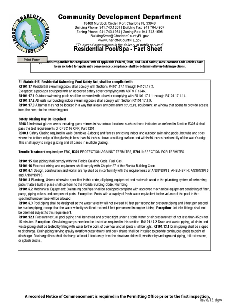 Residential Pool/Spa - Fact Sheet: Community Development Department ...