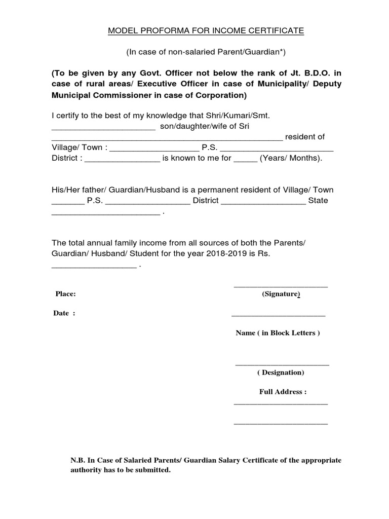 Income Certificate Model Proforma | PDF | Government | Social Institutions