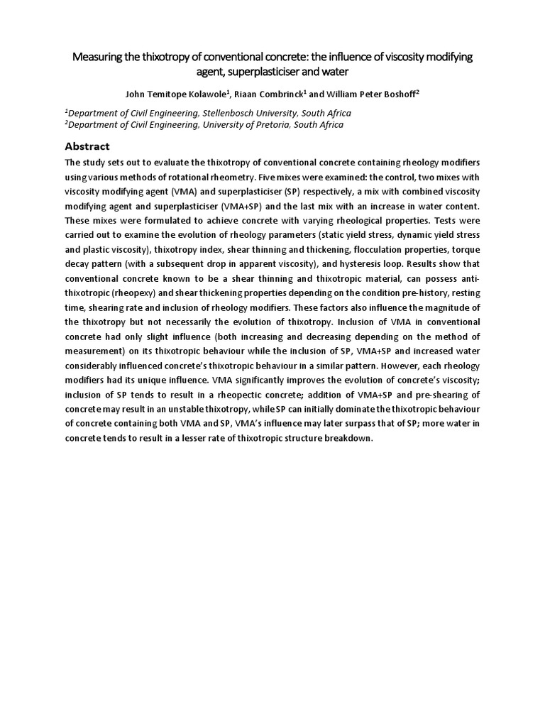 Measuring The Thixotropy of Concrete - Preprint Journal Article | PDF ...