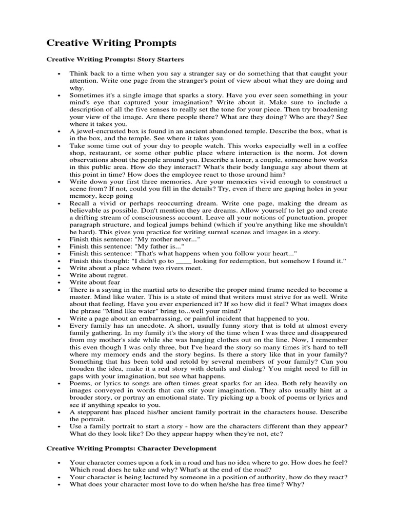 Creative Writing Prompts | PDF | Poetry | Narration