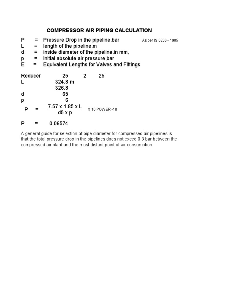 Compressor Air Piping Calculation PDF | PDF