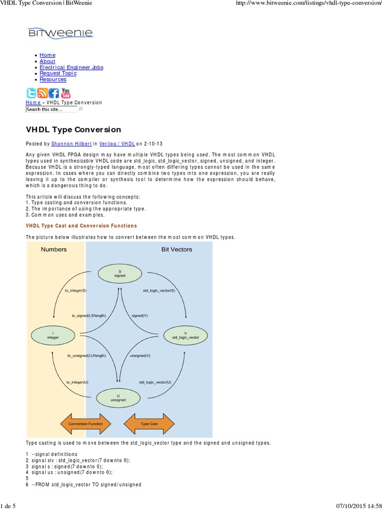 VHDL Type Conversion - BitWeenie | PDF | Vhdl | Data Type