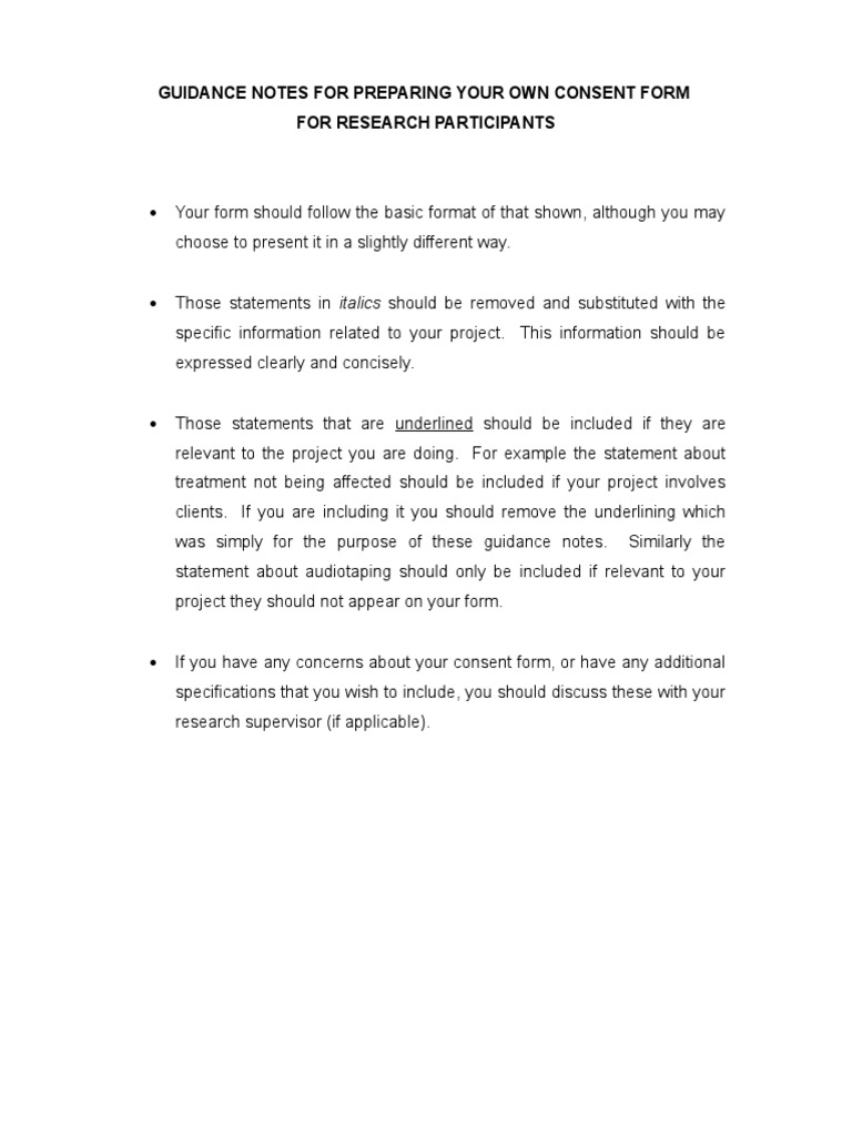 Guidance Notes For Preparing Your Own Consent Form For Research ...