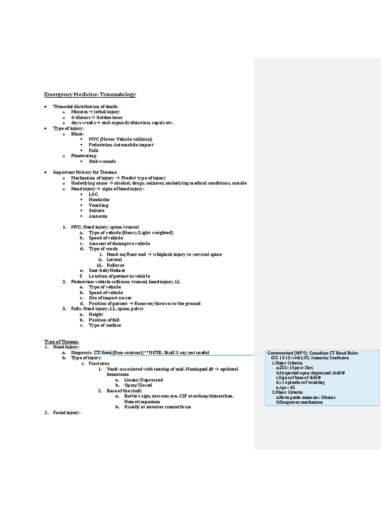 Emergency Medicine Trauma Guide | PDF | Traumatic Brain Injury | Accidents