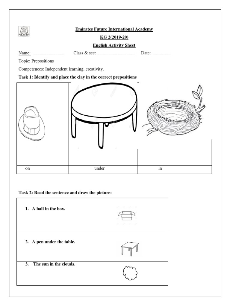 Name: - Class & Sec: - Date: - Topic: Prepositions Competences ...