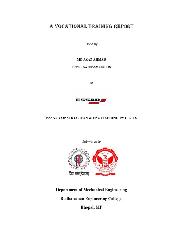 A Vocational Training Report: Essar Construction & Engineering Pvt. LTD | PDF