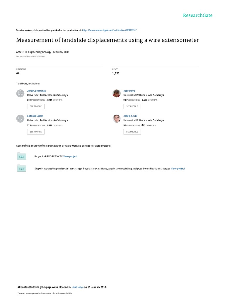 Measurement of Landslide Displacements Using A Wire Extensometer | PDF ...