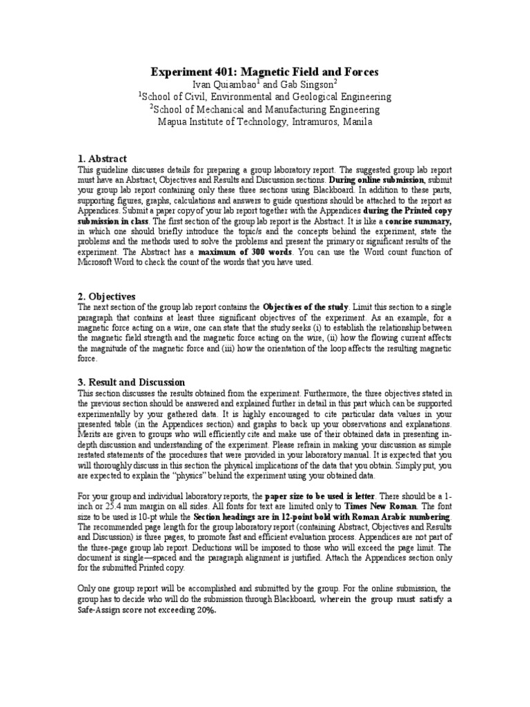Laboratory Report Format - Group Report | PDF | Experiment | Abstraction