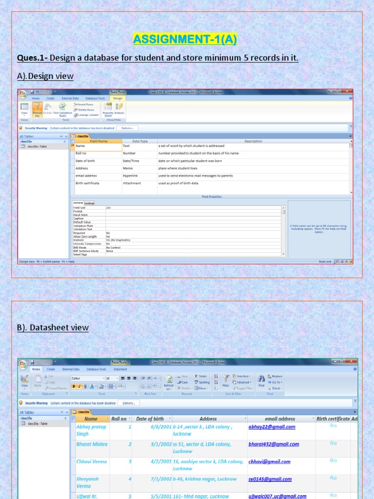Assignment-1 (A) : Ques.1-Design A Database For Student and Store ...