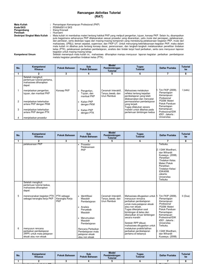 Rancangan Aktivitas Tutorial PKP | PDF