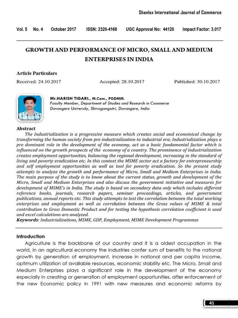 Growth and Performance of MSME in India | PDF | Small And Medium Sized ...