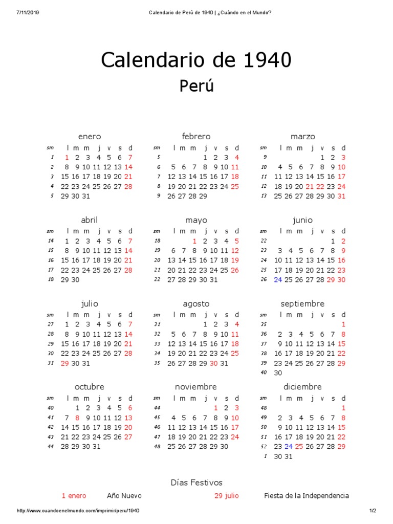 Calendario 1940 | PDF | Calendario | Navidad