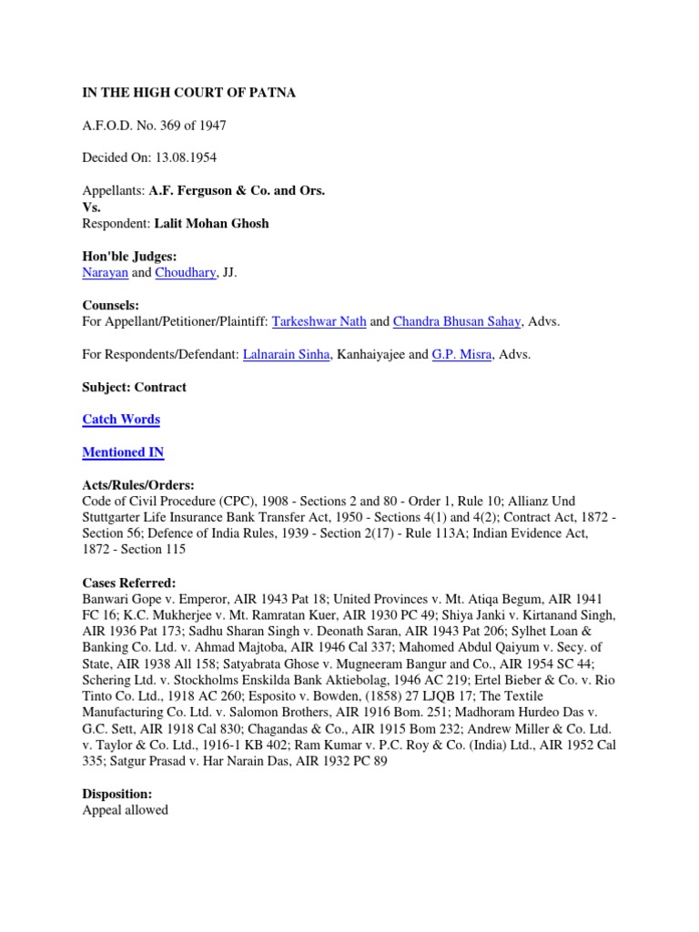 Contract Frustration Due to War: Analysis of a Case Deciding Whether a ...