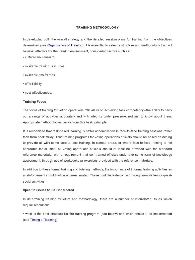 Training Methodology | PDF | Capacity Building | Employment