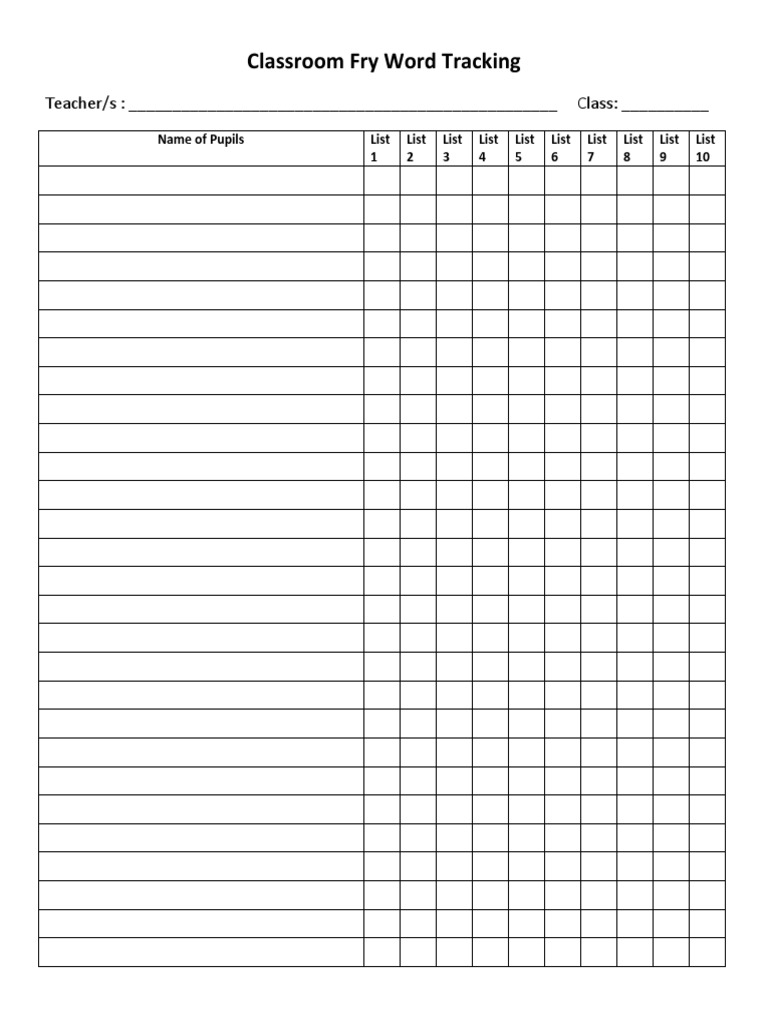 Fry Word Tracking for Classrooms | PDF | Career & Growth
