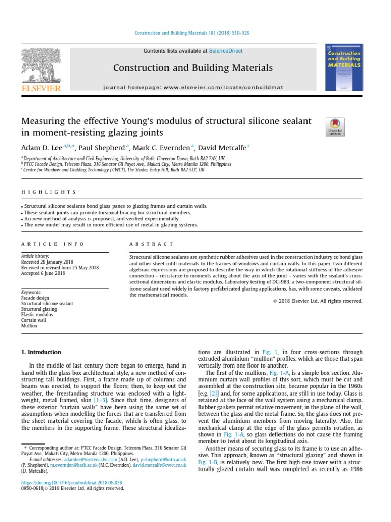 Effective Young's Modulus of Silicone Sealants | PDF | Young's Modulus ...