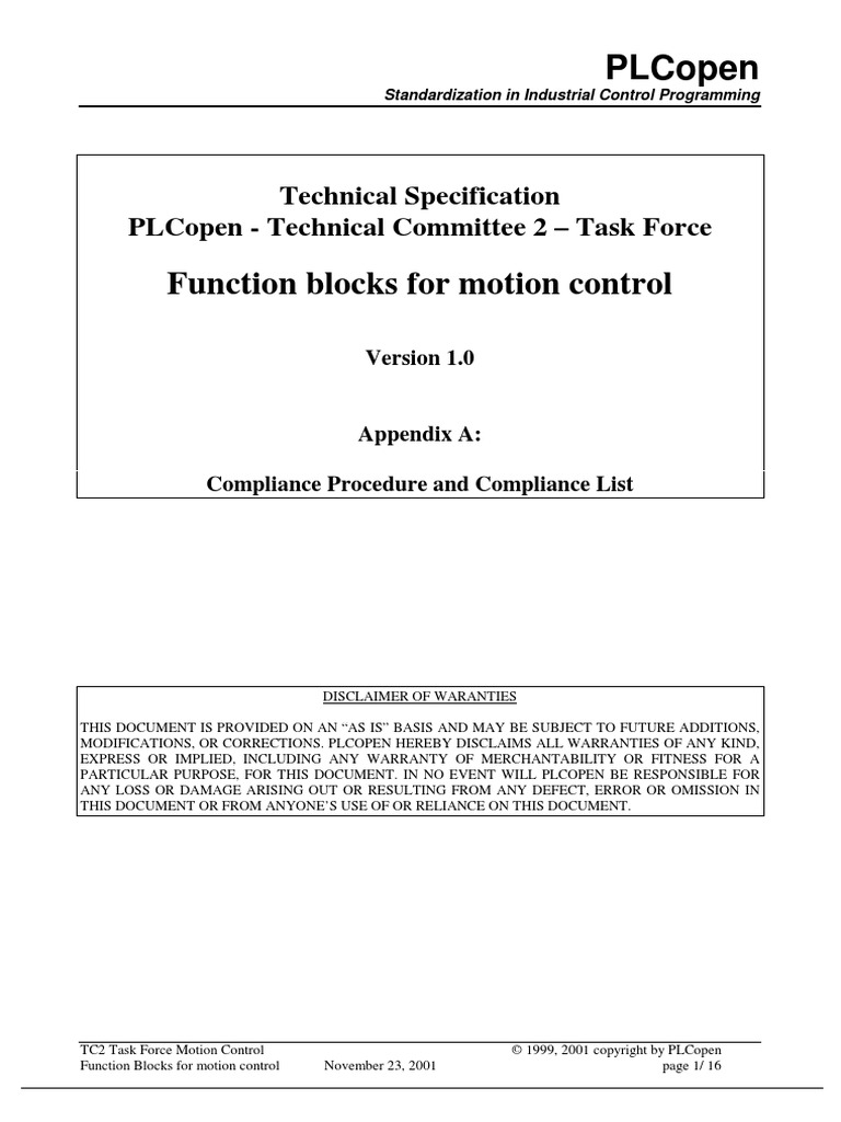 Function Blocks For Motion Control: Plcopen | PDF | Acceleration | Specification (Technical ...