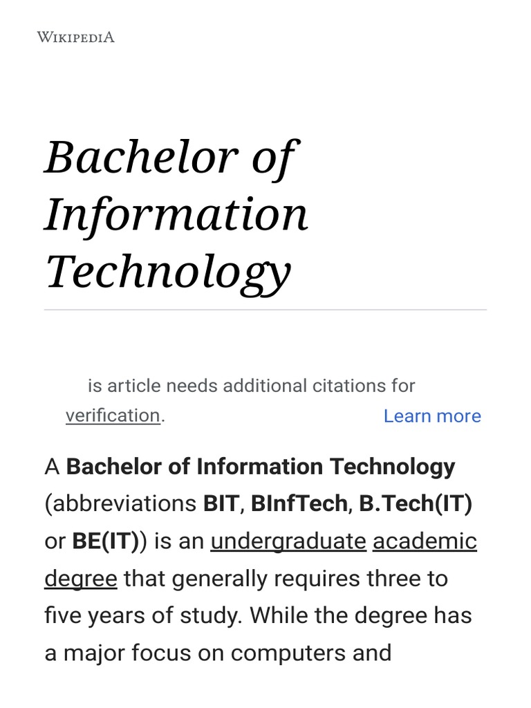 Bachelor of Information Technology - Wikipedia PDF | PDF | Academic ...